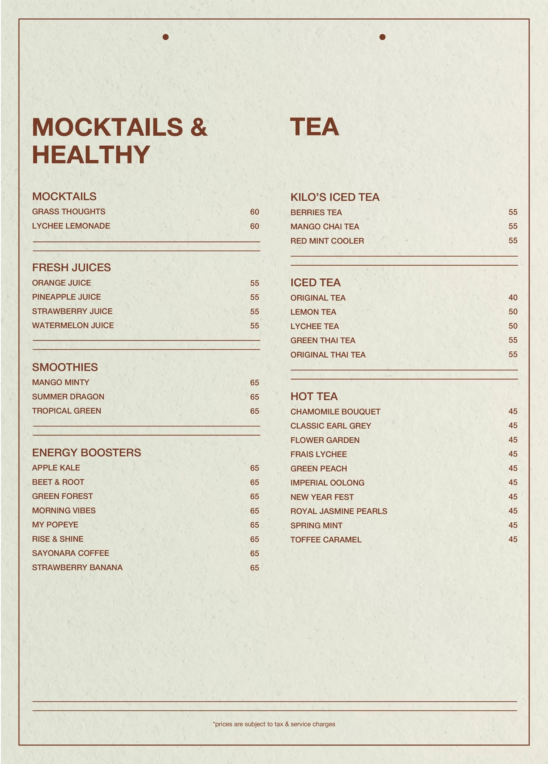 Kilo Jakarta - Beverage Menu - Kilo Collective